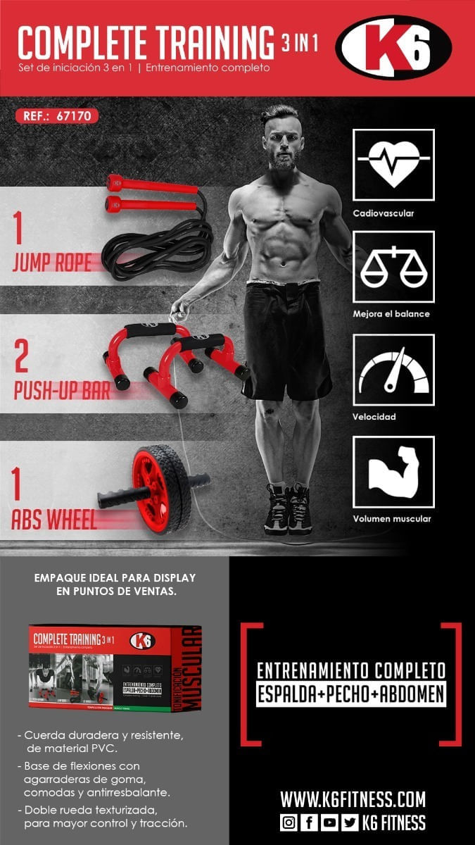 Kit 3 En 1 De Entrenamiento Funcional Fitness Crossfit K6 - Agaval