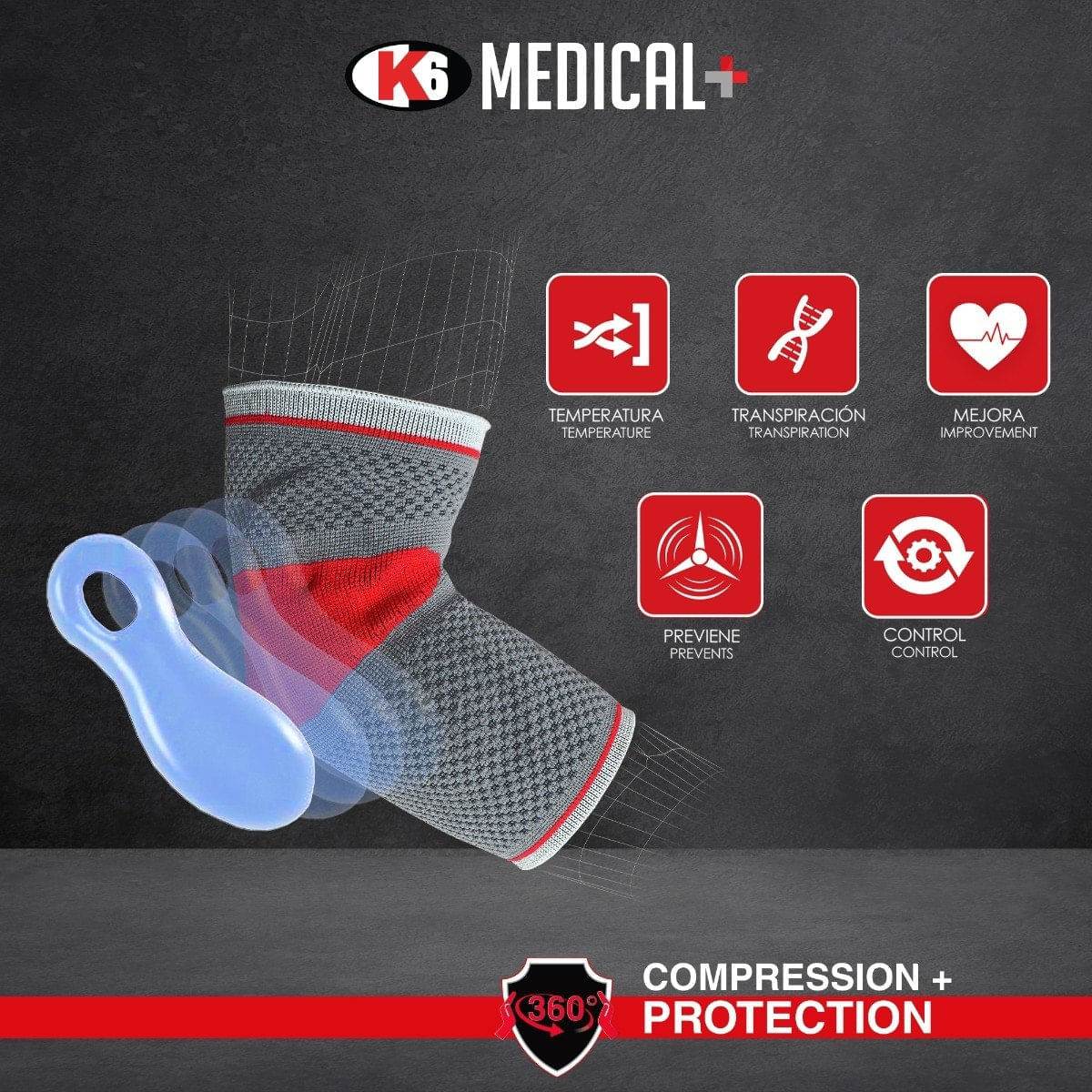 Codera Ortopédica Elástica Y Gel Para Atletas Terapéutica K6 - S - Agaval