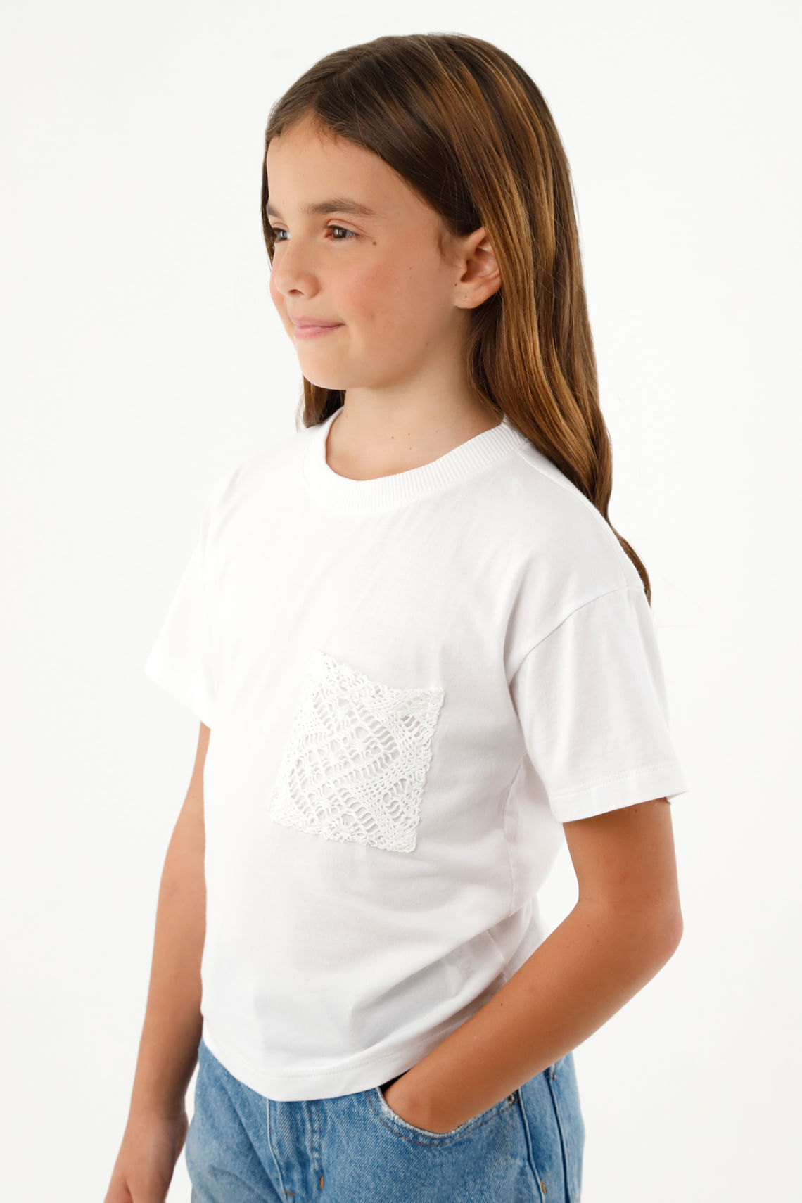 Camiseta básica manga corta blanca para niña - Agaval