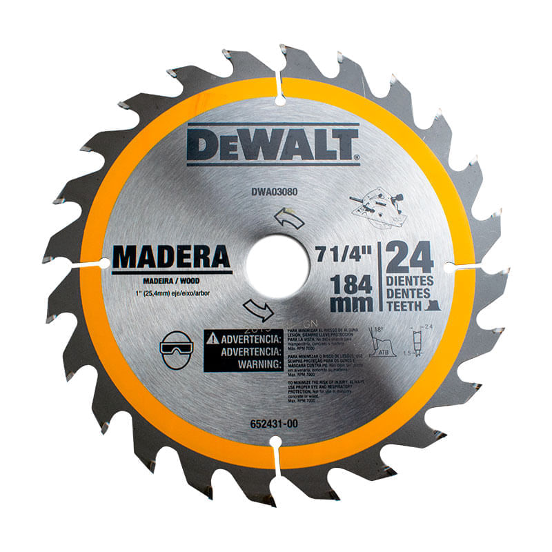 Disco De Sierra De 7-1/4" y 24 Dientes Para Madera Dewalt DWA03080 - Agaval