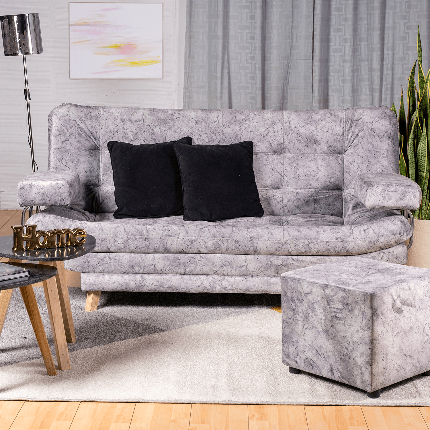 Sofá Cama Valencia Marmol Plata 3 PTOS 180x84x85 + Puff - Agaval