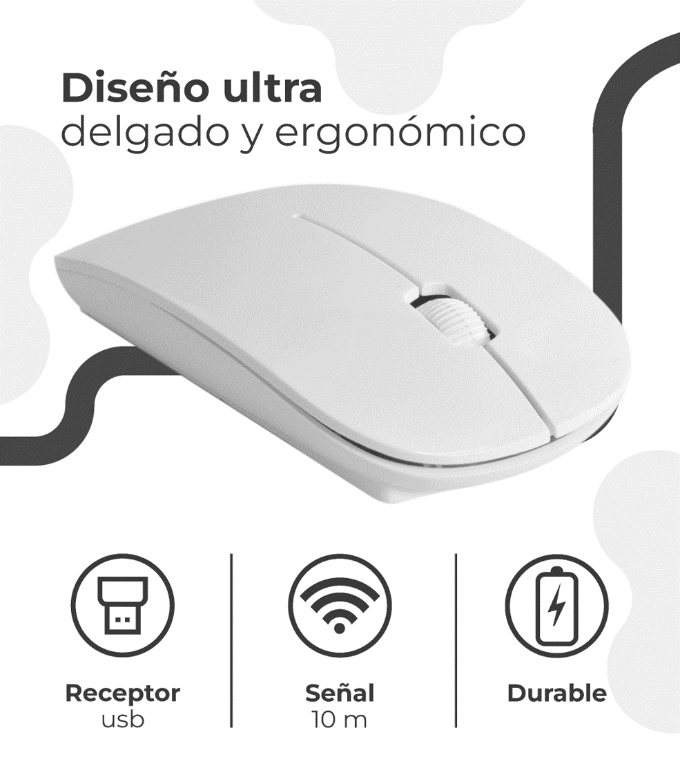 Mouse Plano Inalambrico USB Blanco - Agaval