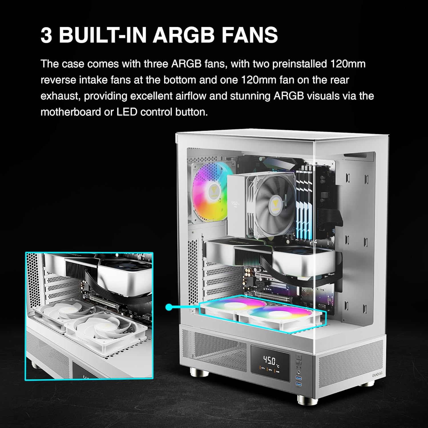 GAMDIAS White ATX Mid Tower Computer Case with Tempered Glass, Gaming ...