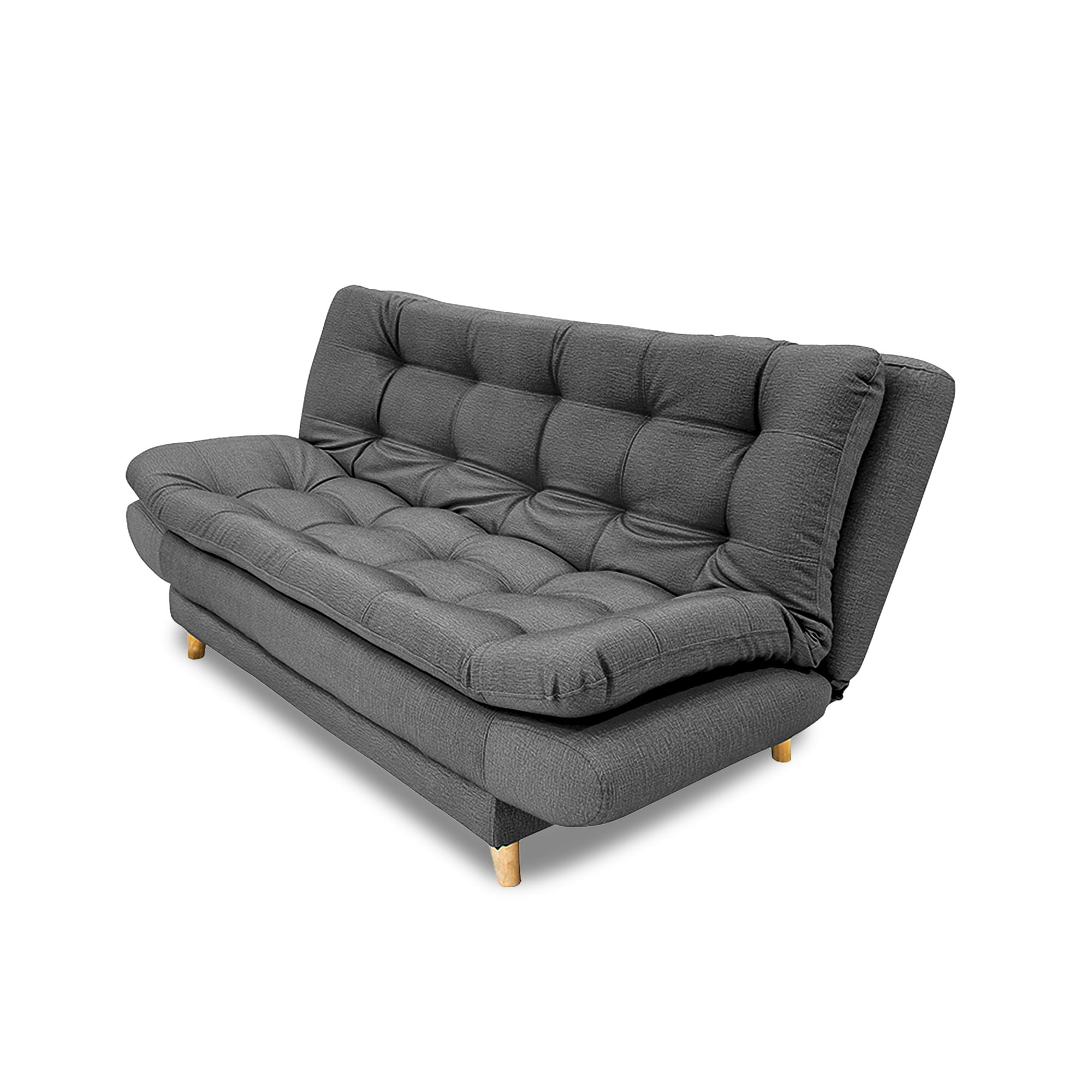 SOFA CAMA DAMASCO LINO GRIS PATAS DE MADERA - Agaval