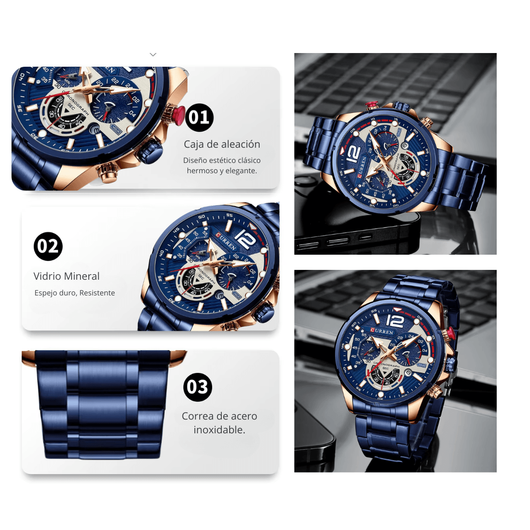 Reloj CURREN 8395 Cronógrafo Para Hombre Azul - Agaval