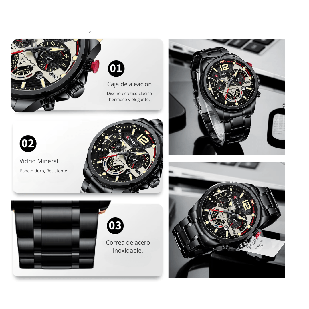 Reloj CURREN 8395 Cronógrafo Para Hombre Negro - Agaval