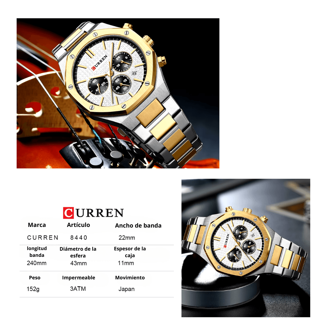 Reloj Curren 8440 Elegante Para Caballero Tablero Blanco - Agaval