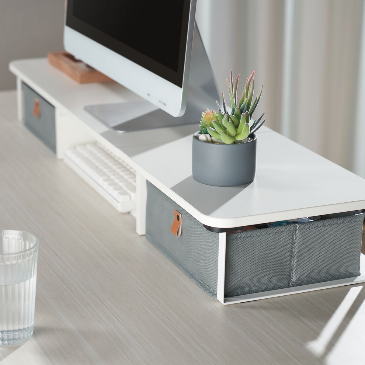 Base Eleva-monitor Madera Con 2 Cajones Techgo TDB-1 Blanco - Agaval