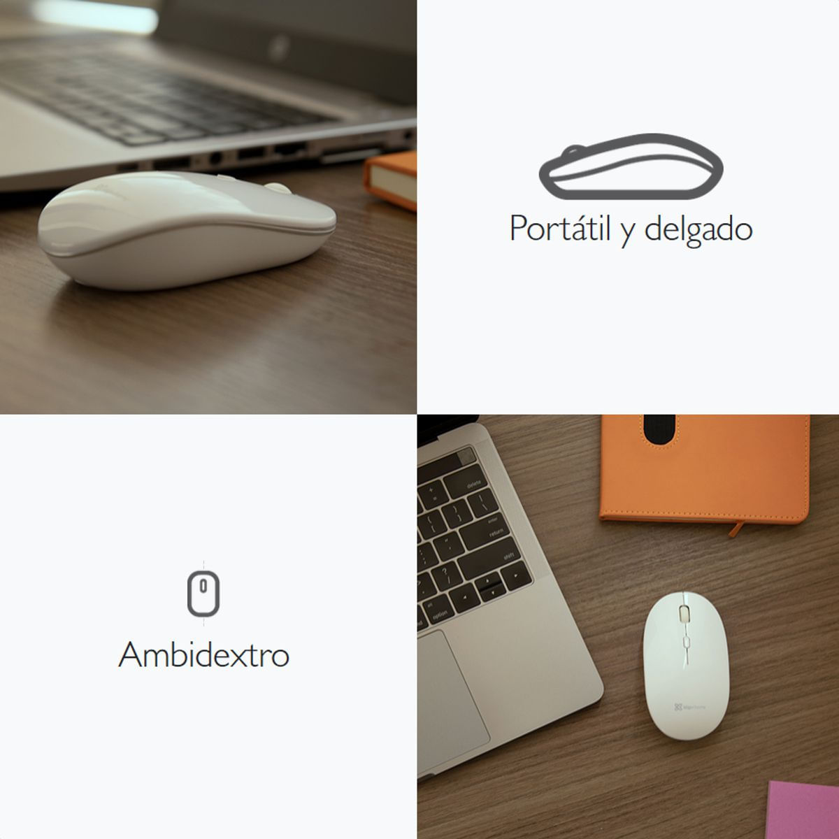 Mouse Inalámbrico Delgado Klip Xtreme KMW-335WH Arrow - Agaval