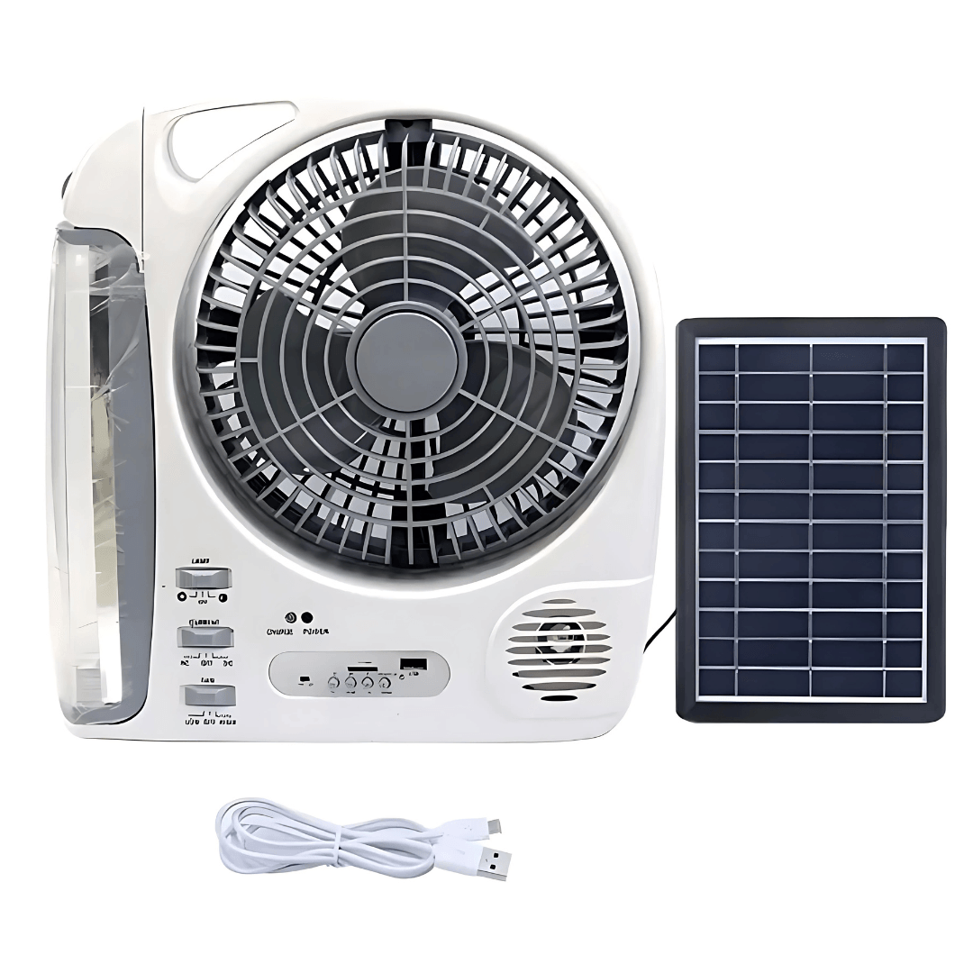 Ventilador 6 En 1 Con Panel Solar Radio Y Linterna Recargable N283 - Agaval