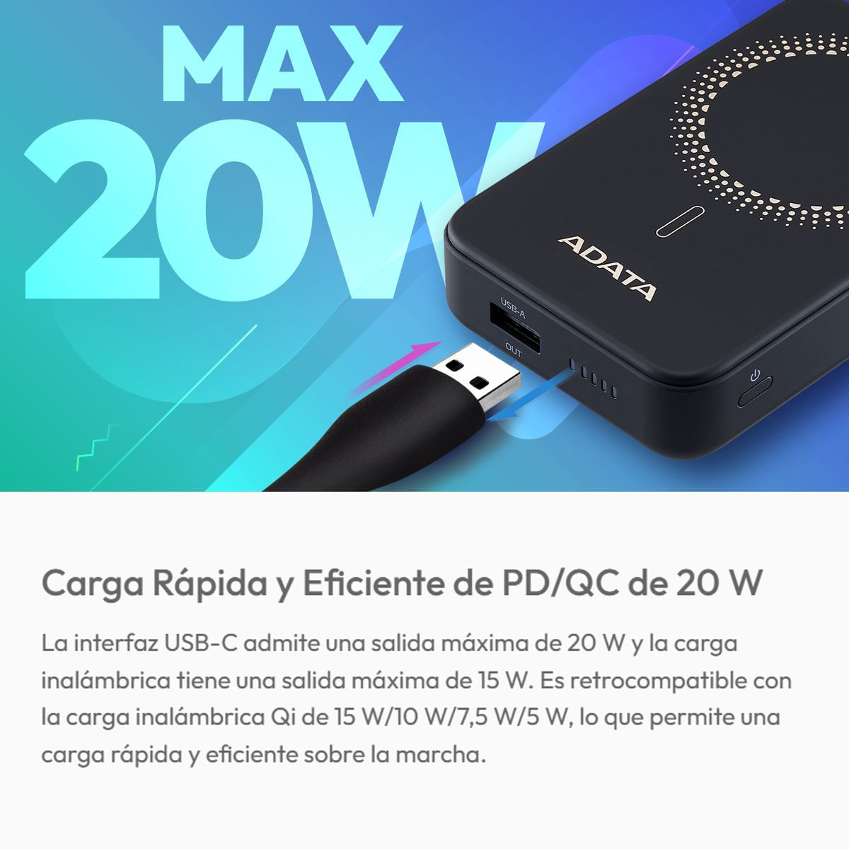 Power Bank 10000mah Adata R100 / Carga Inalámbrica Magnética - Agaval