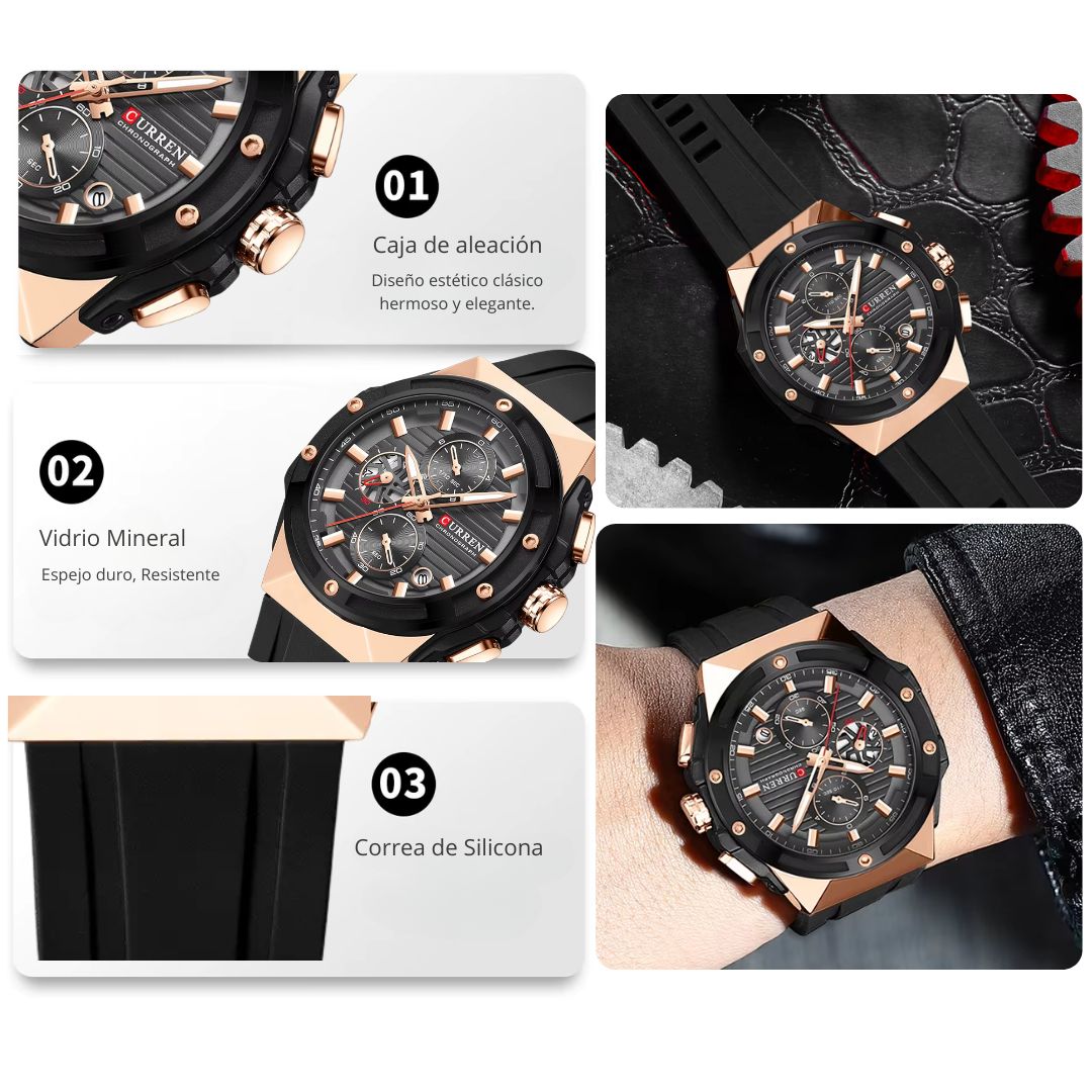 Reloj CURREN 8462 Cronógrafo Para Hombre Negro - Agaval