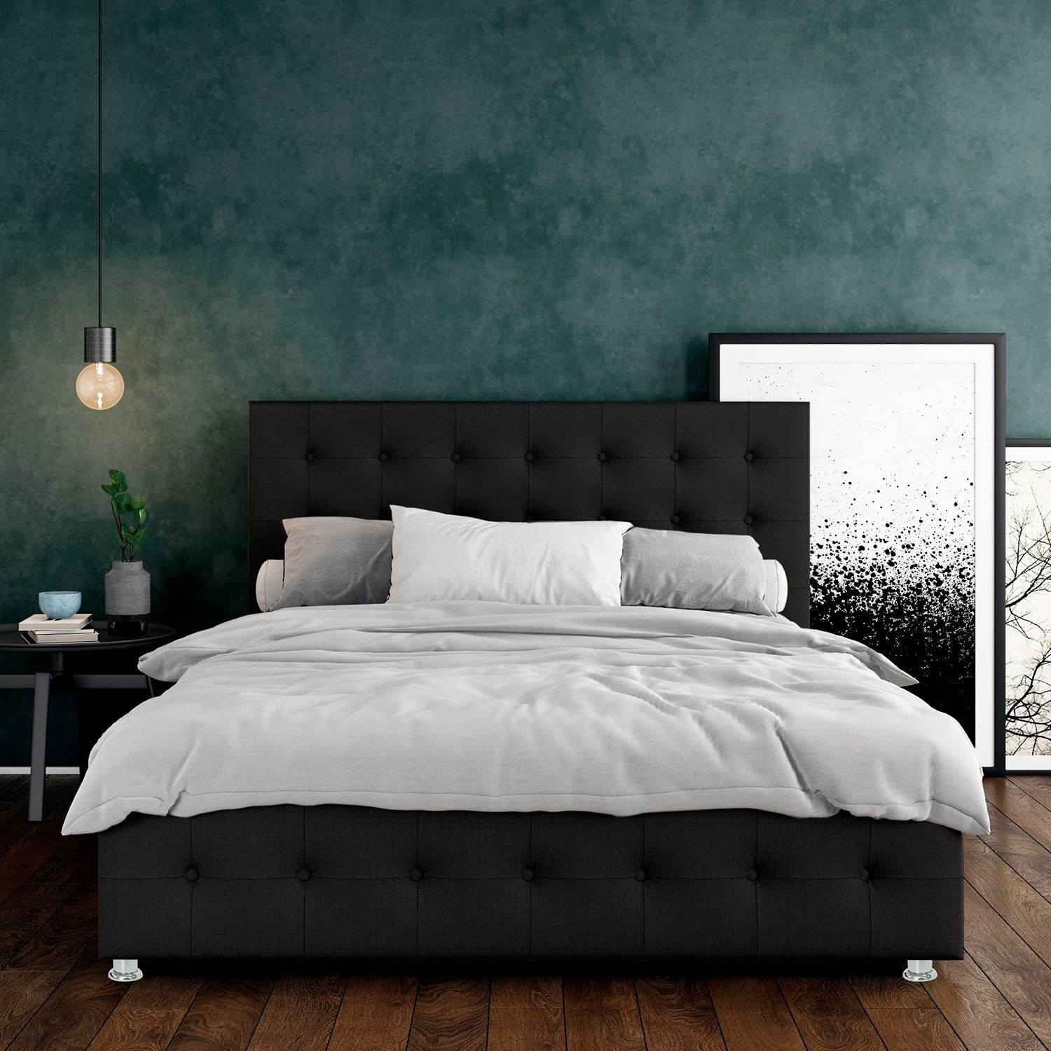 Base Cama Con Espaldar King Capital Negro - Agaval