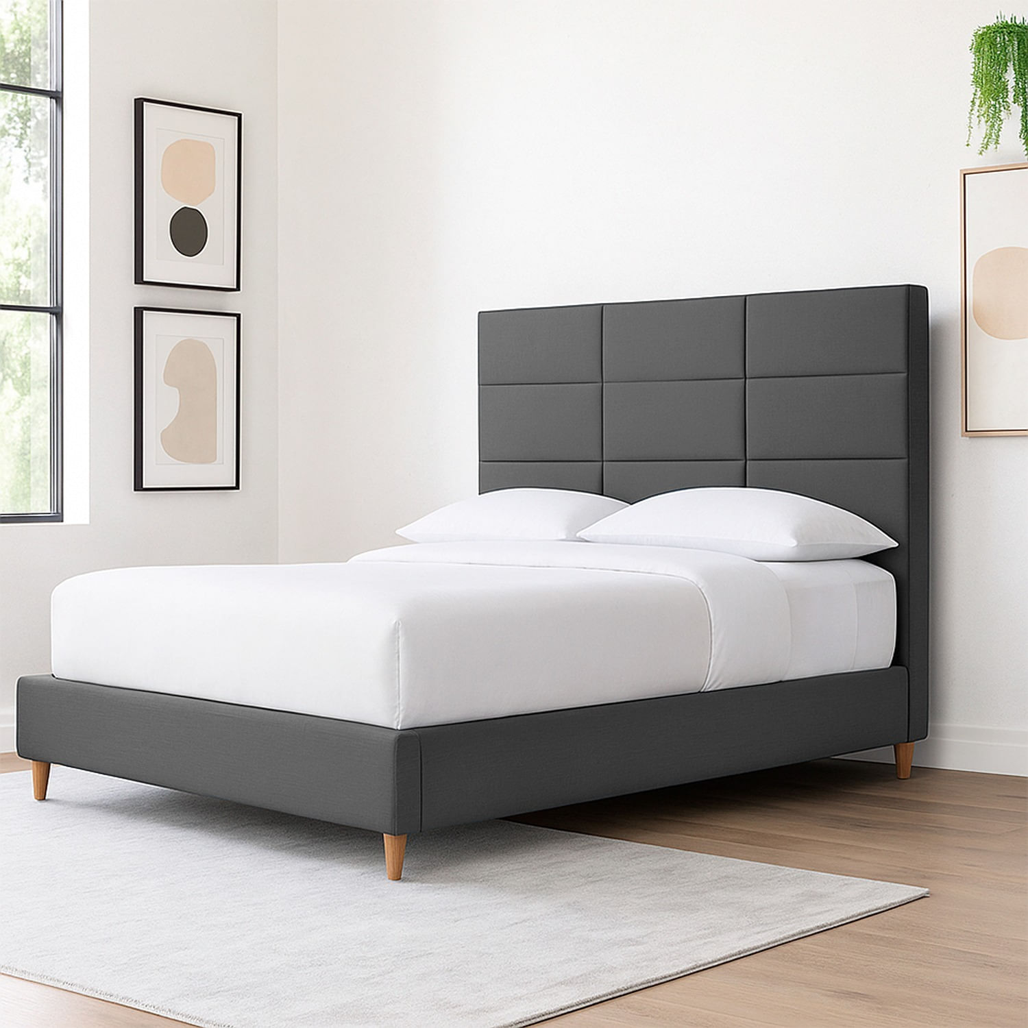 Base Cama Con Espaldar Queen Delhi Gris Plomo - Agaval