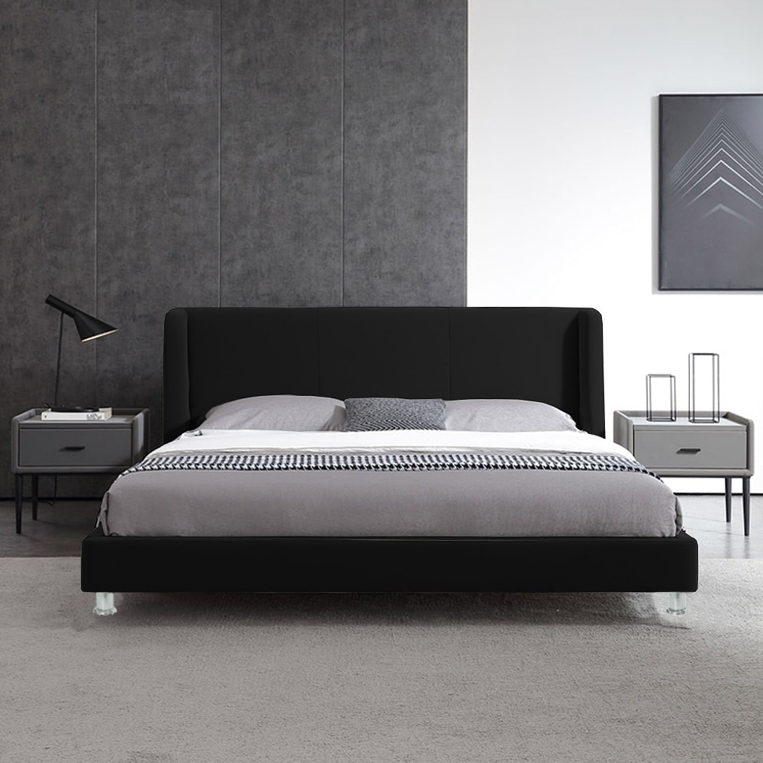 Base Cama Con Espaldar Doble Mousai Negro - Agaval