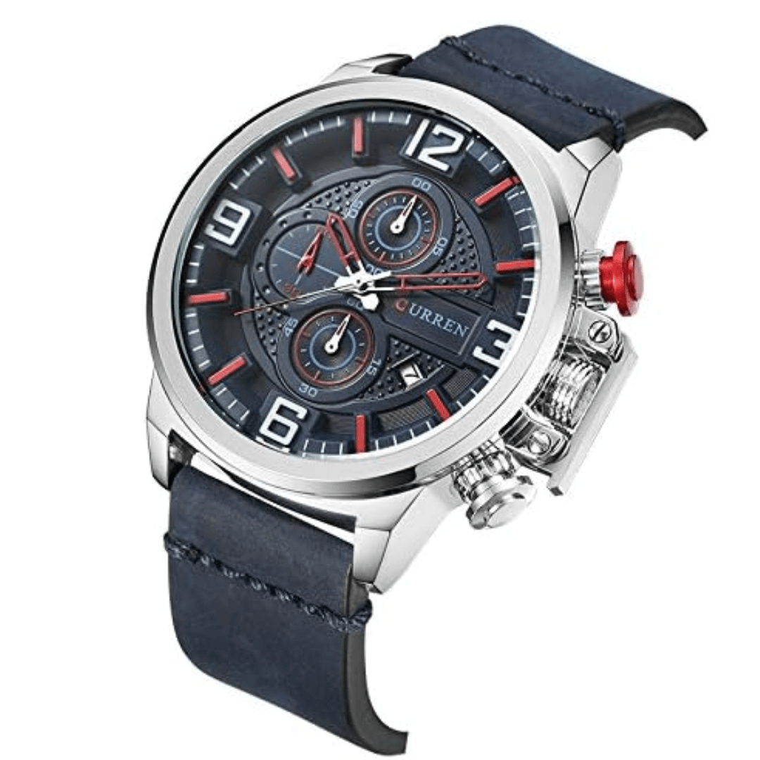 Reloj Curren 8278 Cronógrafo En Cuero Para Hombre Azul - Agaval